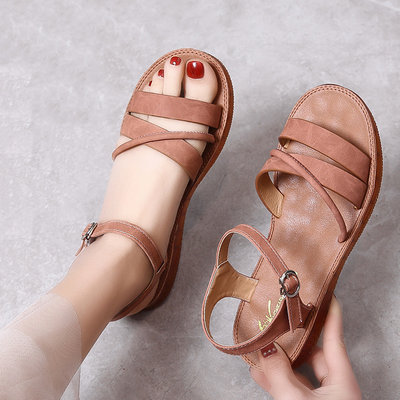BS105 Tendon Sole Sandals Flat Shoes 2021 Summer New Shoes Student Roman Shoes Beach Shoes Soft Sole Word Women'S Shoes