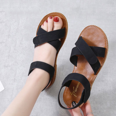 BS105 Tendon Sole Sandals Flat Shoes 2021 Summer New Shoes Student Roman Shoes Beach Shoes Soft Sole Word Women'S Shoes