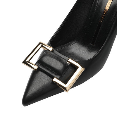 8666-6 European And American Sexy Pointed-Toe Shallow Mouth High Heels Were Thin Nightclub Square Buckle Women'S Single