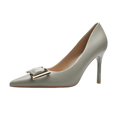 8666-6 European And American Sexy Pointed-Toe Shallow Mouth High Heels Were Thin Nightclub Square Buckle Women'S Single