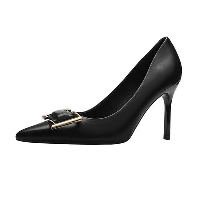 8666-6 European And American Sexy Pointed-Toe Shallow Mouth High Heels Were Thin Nightclub Square Buckle Women'S Single