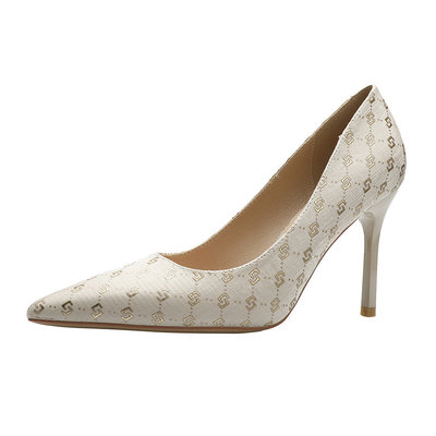 8666-8 Europe And The United States Sexy Pointed Shallow Mouth High Heels Nightclub Was Thin Net Celebrity Women'S Singl