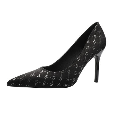 8666-8 Europe And The United States Sexy Pointed Shallow Mouth High Heels Nightclub Was Thin Net Celebrity Women'S Singl