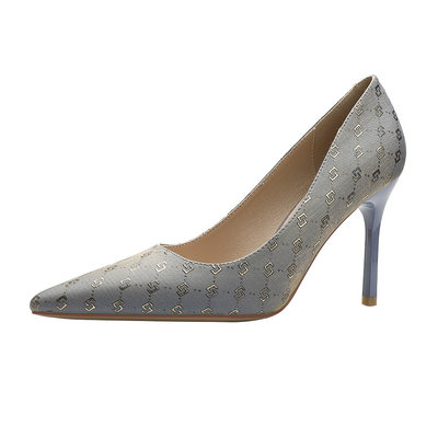 8666-8 Europe And The United States Sexy Pointed Shallow Mouth High Heels Nightclub Was Thin Net Celebrity Women'S Singl