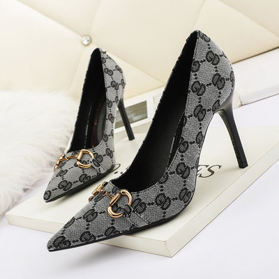 8666-9 Europe And The United States Sexy Pointed Shallow Mouth High Heels Net Celebrity Sexy Nightclub Was Thin Women'S