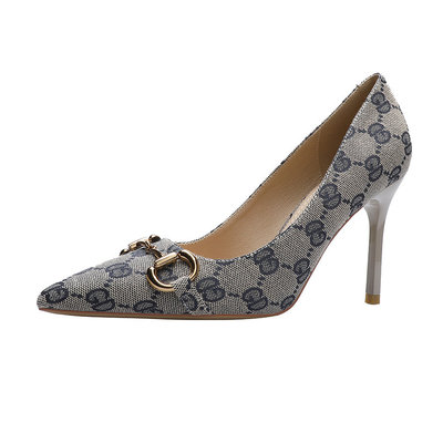8666-9 Europe And The United States Sexy Pointed Shallow Mouth High Heels Net Celebrity Sexy Nightclub Was Thin Women'S