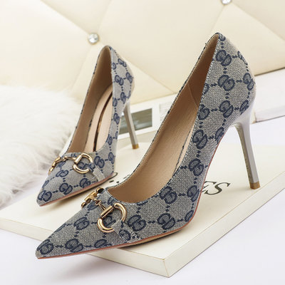 8666-9 Europe And The United States Sexy Pointed Shallow Mouth High Heels Net Celebrity Sexy Nightclub Was Thin Women'S