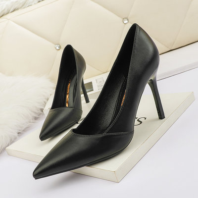 8666-13 Korean fashion pointed shallow mouth high heels nightclub thin sexy single shoes stiletto professional OL women'