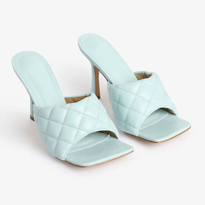 BS109 Women'S Shoes Candy Color Fashion High Heels Square Plaid Spring And Summer High Heel Sandals Wholesale PU Women'S
