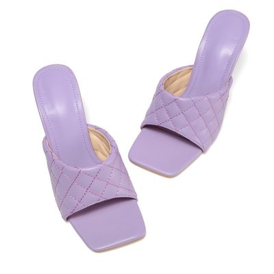 BS109 Women'S Shoes Candy Color Fashion High Heels Square Plaid Spring And Summer High Heel Sandals Wholesale PU Women'S