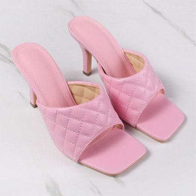 BS109 Women'S Shoes Candy Color Fashion High Heels Square Plaid Spring And Summer High Heel Sandals Wholesale PU Women'S