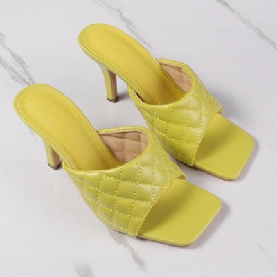 BS109 Women'S Shoes Candy Color Fashion High Heels Square Plaid Spring And Summer High Heel Sandals Wholesale PU Women'S