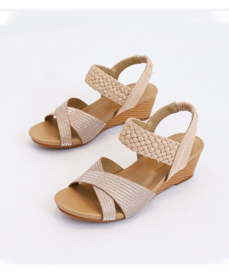 BS111 Sandals Women'S Slope Heel Summer New Style Open Toe Large Size Comfortable Fashion Women'S Shoes Ladies Woven Rom