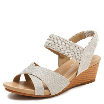 BS111 Sandals Women'S Slope Heel Summer New Style Open Toe Large Size Comfortable Fashion Women'S Shoes Ladies Woven Rom