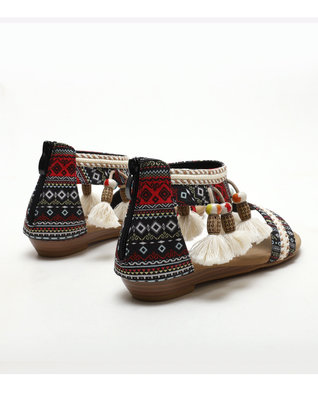 BS112 Bohemian Wedge Sandals Women 2021 Summer Ethnic Open-Toed Hanging Beads Travel Roman Sandals Chinese Sandals Brand