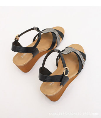 BS114 Bohemian Slope Heel Roman Shoes Women Summer Retro One With Vacation Large Size Slope Heel Sandals Women