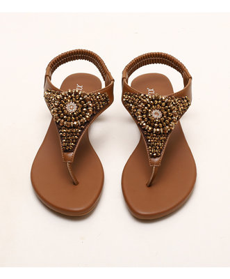 BS119 Sandals Female Slope Heel New Summer Flip Flops Rhinestone Fairy Style Simple Seaside Vacation Roman Shoes W