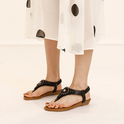 BS119 Sandals Female Slope Heel New Summer Flip Flops Rhinestone Fairy Style Simple Seaside Vacation Roman Shoes W