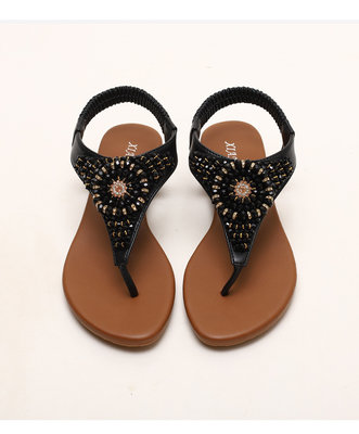 BS119 Sandals Female Slope Heel New Summer Flip Flops Rhinestone Fairy Style Simple Seaside Vacation Roman Shoes W