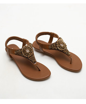 BS119 Sandals Female Slope Heel New Summer Flip Flops Rhinestone Fairy Style Simple Seaside Vacation Roman Shoes W