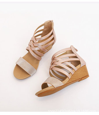 BS120 Slope Heel Roman Sandals Women'S New Bohemian Ethnic Style Retro Open Toe Holiday Travel Women'S Shoes
