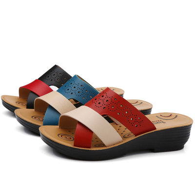 BS122 New Casual Orange Blue Slippers Female Summer Fashion Flat Non-Slip Outer Wear Sandals And Slippers Casual Slipper