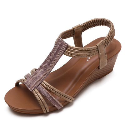 BS124 Roman Retro Wedge Sandals Female Summer 2021 New National Style Word With Light Travel Women'S Shoes