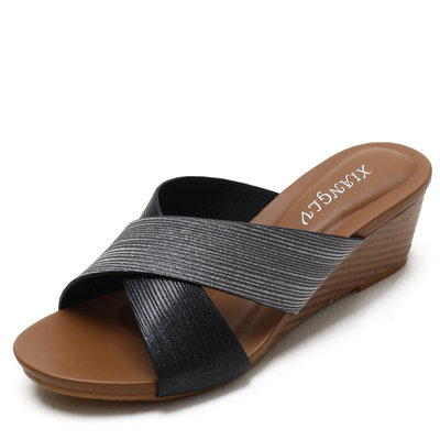 BS125 Slope Heel Roman Sandals Female New Style Bohemian National Wind Open Toe Holiday Travel Women'S Shoes Beach Shoes