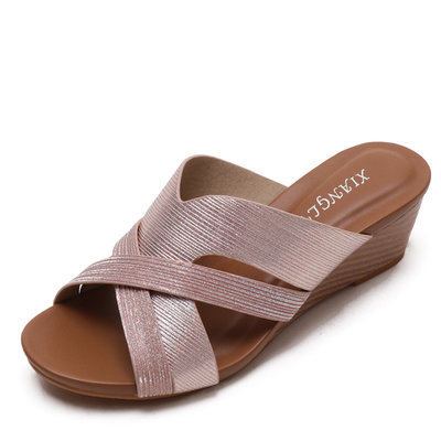 BS128 Slope heel sandals for women's outer wear, fashion platform, thick-soled platform, casual large size, one-word san