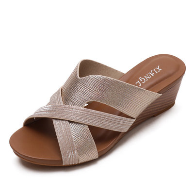 BS128 Slope heel sandals for women's outer wear, fashion platform, thick-soled platform, casual large size, one-word san