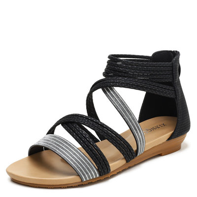 BS129 Foreign Trade Wedge Sandals Female New Style Summer Fairy Style With Skirt, Word With Flat Bottom Roman Women'S Sh