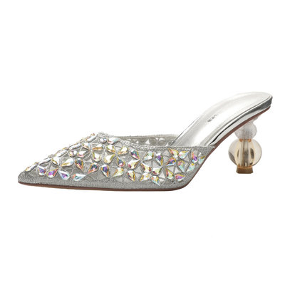 6111-1 Korean fashion pointed shallow mouth high heels sexy thin rhinestone sandals net celebrity party sandals women's