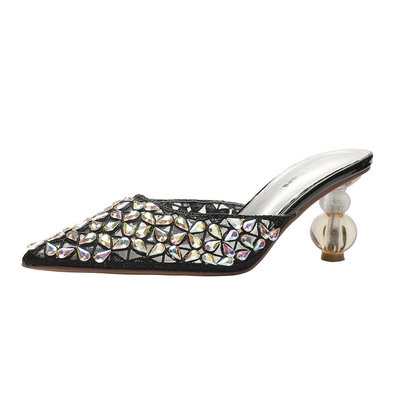 6111-1 Korean fashion pointed shallow mouth high heels sexy thin rhinestone sandals net celebrity party sandals women's