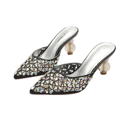6111-1 Korean fashion pointed shallow mouth high heels sexy thin rhinestone sandals net celebrity party sandals women's