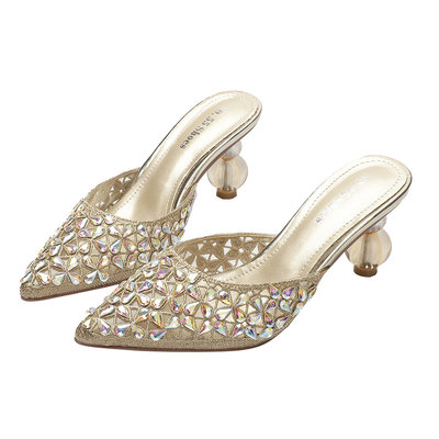 6111-1 Korean fashion pointed shallow mouth high heels sexy thin rhinestone sandals net celebrity party sandals women's