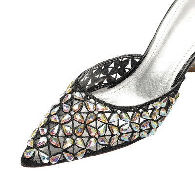 6111-1 Korean fashion pointed shallow mouth high heels sexy thin rhinestone sandals net celebrity party sandals women's