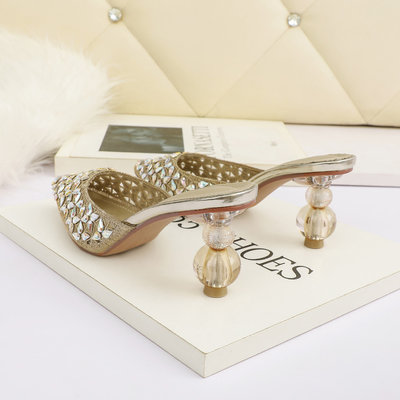 6111-1 Korean fashion pointed shallow mouth high heels sexy thin rhinestone sandals net celebrity party sandals women's