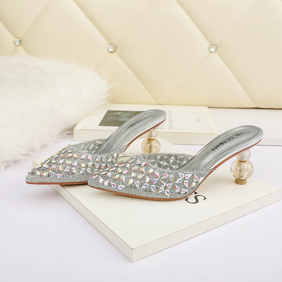 6111-1 Korean fashion pointed shallow mouth high heels sexy thin rhinestone sandals net celebrity party sandals women's