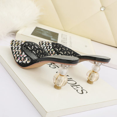 6111-1 Korean fashion pointed shallow mouth high heels sexy thin rhinestone sandals net celebrity party sandals women's