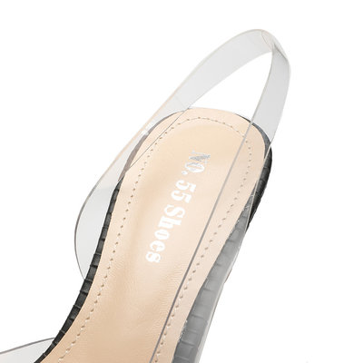 6111-5 European And American Sexy Pointed Toe Square Buckle High Heels, One Word With Rhinestone Sandals, Transparent Re