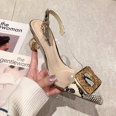 6111-7 Sexy Pointed-Toe Rhinestone Snake Print High-Heeled Shoes With Thin Sandals And Transparent Back Straps Women'S S
