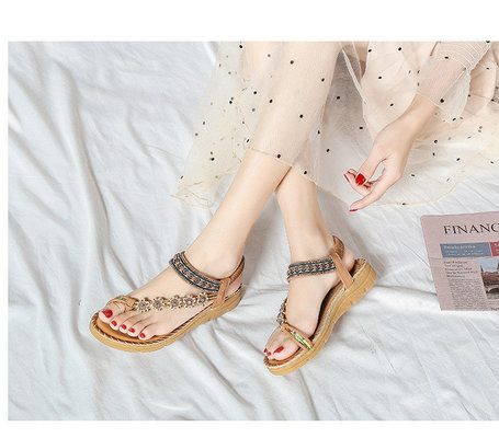 BS132 Spring 2021 New Bohemian Ethnic Style Thick-Soled Sandals Female Comfortable Foreign Trade Amazon Cross Ebay Suppl