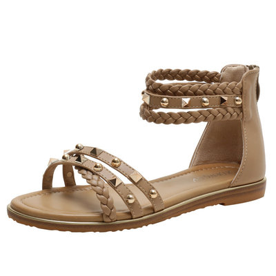 BS134 Foreign Trade Sandals Women 2021 New Wild Fairy Style Flat Bottom Summer Ladies Fashion Rivet Roman Shoes Footwear