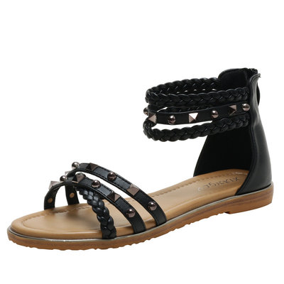 BS134 Foreign Trade Sandals Women 2021 New Wild Fairy Style Flat Bottom Summer Ladies Fashion Rivet Roman Shoes Footwear