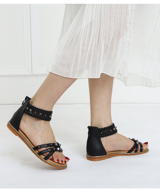 BS134 Foreign Trade Sandals Women 2021 New Wild Fairy Style Flat Bottom Summer Ladies Fashion Rivet Roman Shoes Footwear