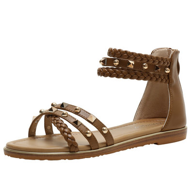 BS134 Foreign Trade Sandals Women 2021 New Wild Fairy Style Flat Bottom Summer Ladies Fashion Rivet Roman Shoes Footwear