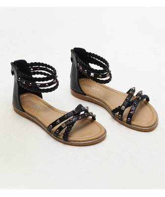 BS134 Foreign Trade Sandals Women 2021 New Wild Fairy Style Flat Bottom Summer Ladies Fashion Rivet Roman Shoes Footwear
