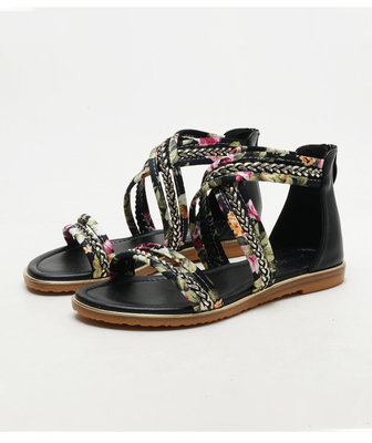 BS135 Sandals Female Summer Flat Bottom Fairy Style Open-Toed Floral Cloth Word With Non-Slip Roman Shoes Women'S Shoes