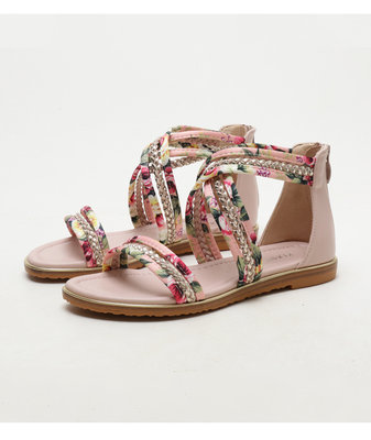 BS135 Sandals Female Summer Flat Bottom Fairy Style Open-Toed Floral Cloth Word With Non-Slip Roman Shoes Women'S Shoes