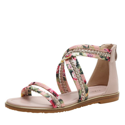 BS135 Sandals Female Summer Flat Bottom Fairy Style Open-Toed Floral Cloth Word With Non-Slip Roman Shoes Women'S Shoes